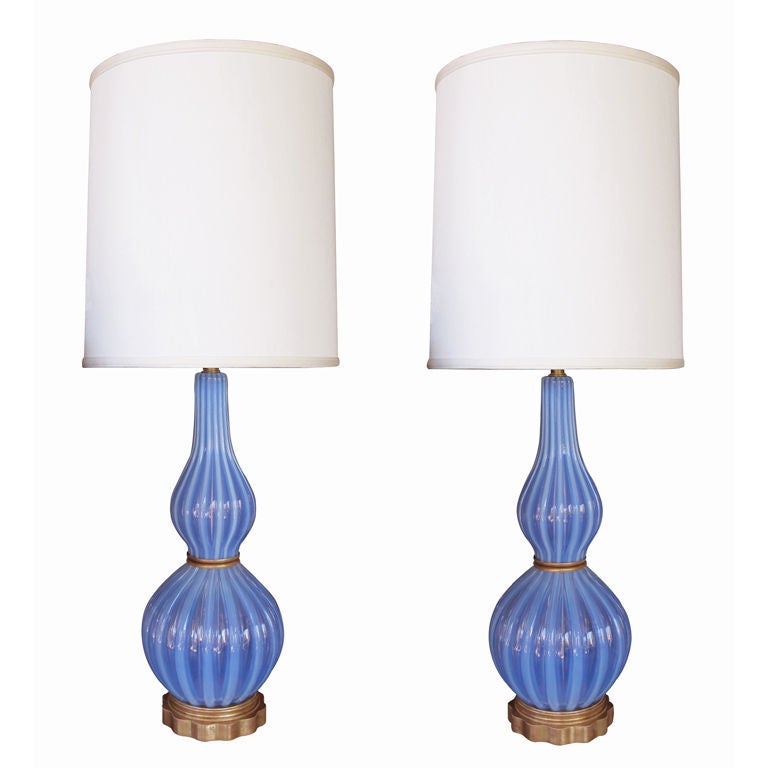 A Boldly-Scaled Pair of Italian Periwinkle-Blue Art Glass Lamps at 1stDibs
