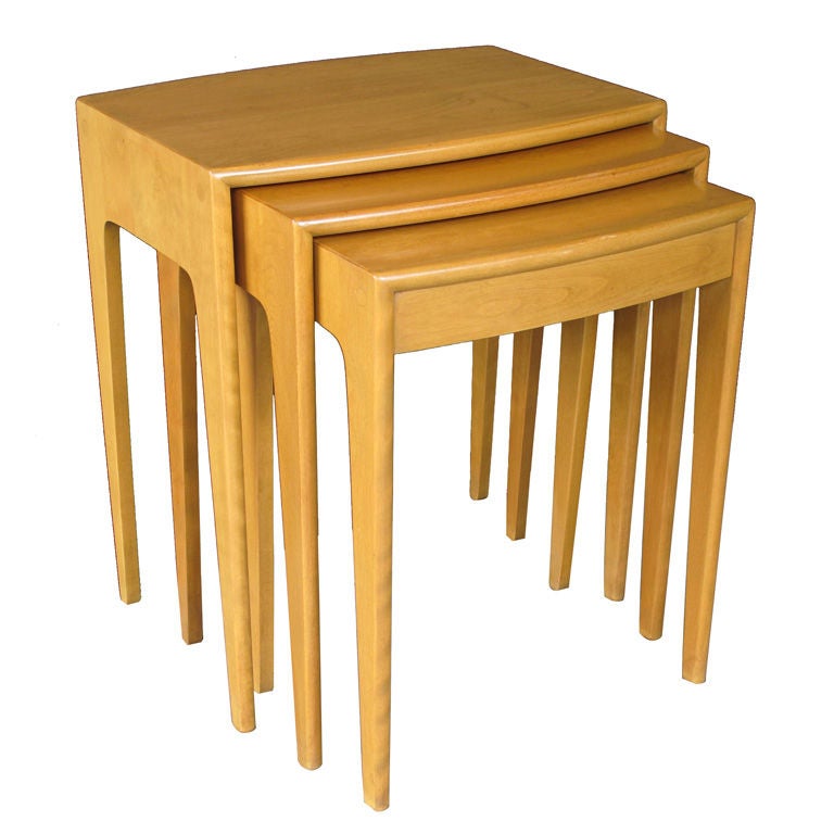 A Sleek Set of 3 American Solid Maple Nesting Tables; Wakefield at 1stDibs