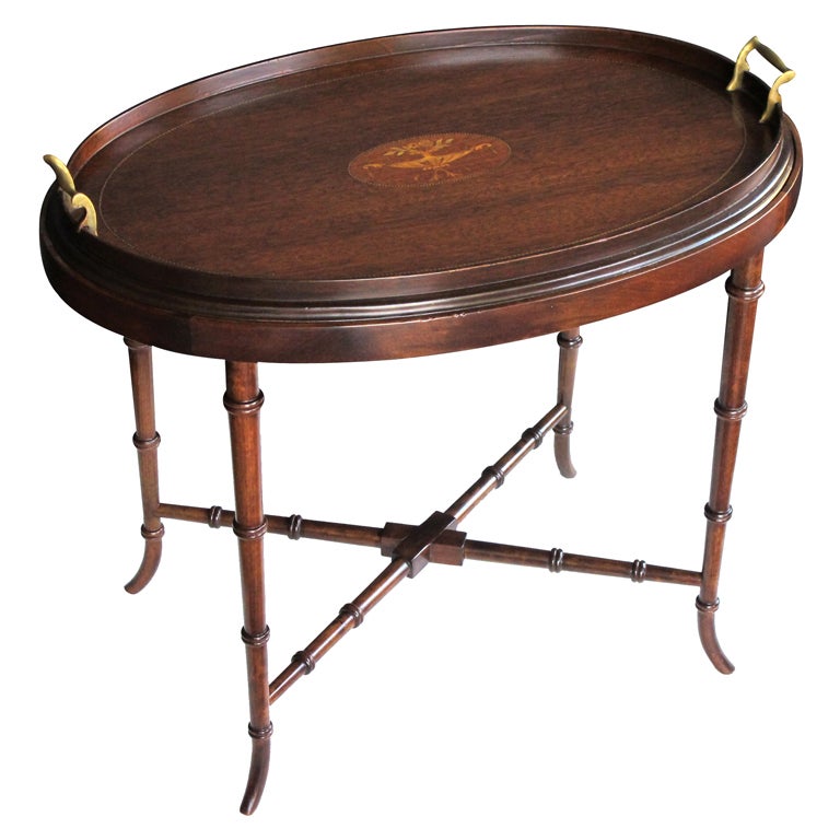 A Large-Scaled English Classical Revival Inlaid Mahogany Tray at 1stDibs