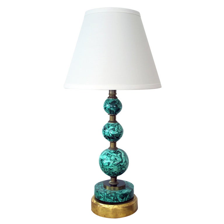 French Triple Spheroid Lamp of Malachite and Faux Malachite Glass at ...