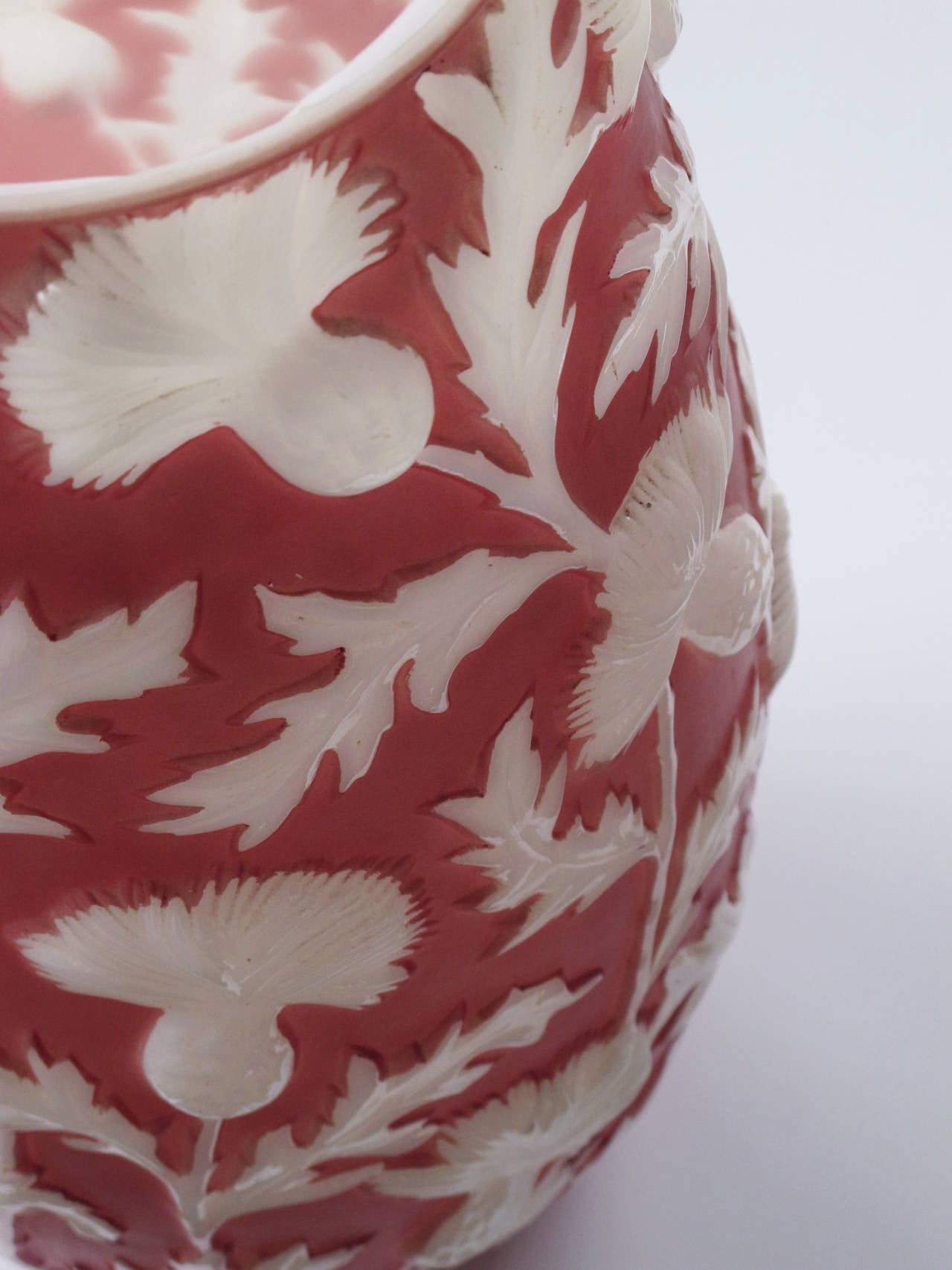 Tall American Sculpted Art Glass Vase with Raised Meandering Thistle ...