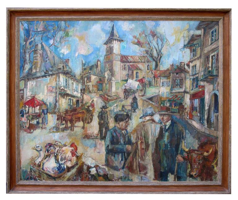 A Vibrant French Painting of a Lively Market Scene; Signed Jolifie ...