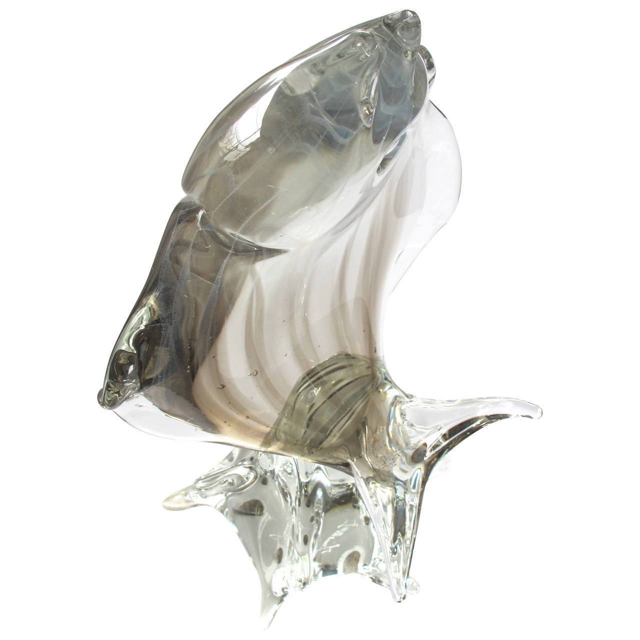Large Scale Murano Clear Art Glass Sculpture of a Leaping Fish at 1stDibs