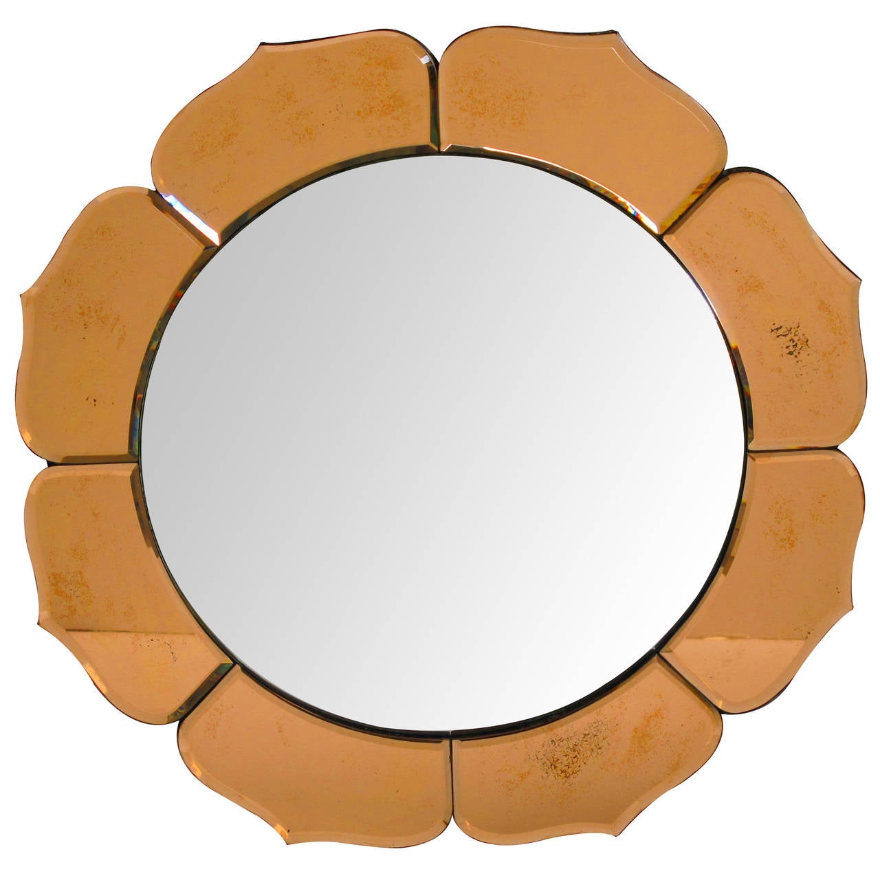 French Art Deco Convex Mirror with Peach Colored Mirrored Petals For ...