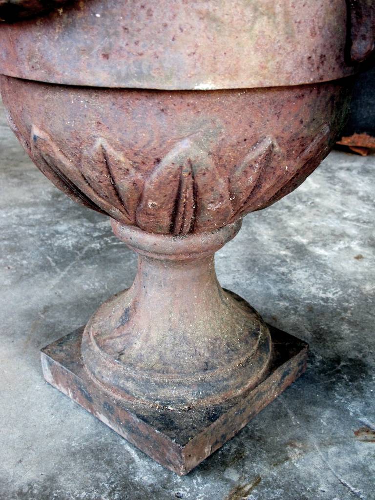 Large-Scaled Pair of English Neoclassical Style Covered Iron Bulb Urns ...