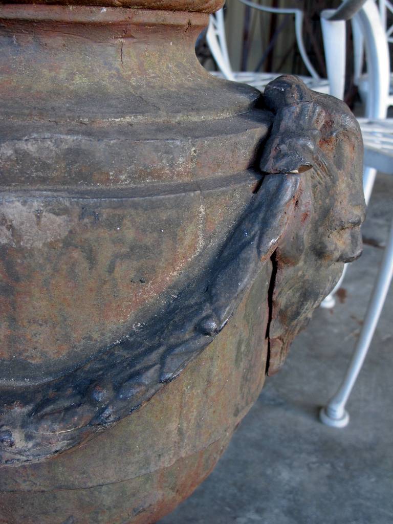 Large-Scaled Pair of English Neoclassical Style Covered Iron Bulb Urns ...