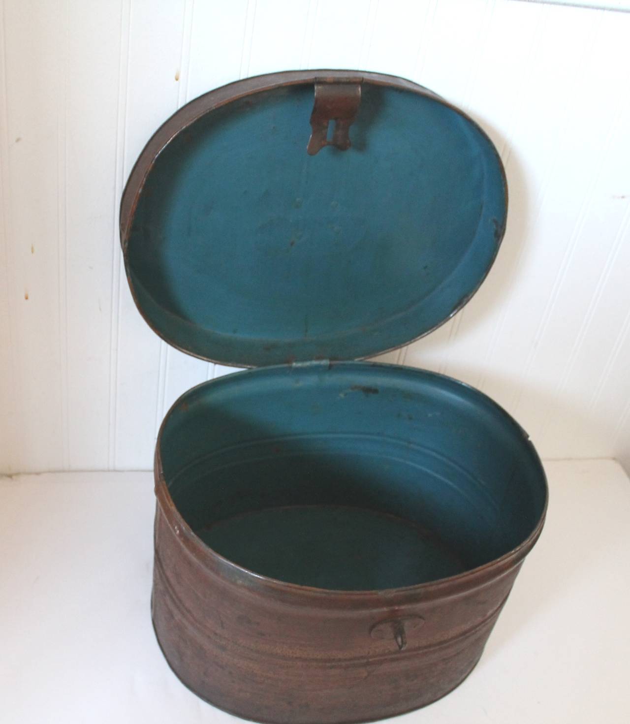 19th Century Original Brown Painted and Distressed Hat Box at 1stDibs
