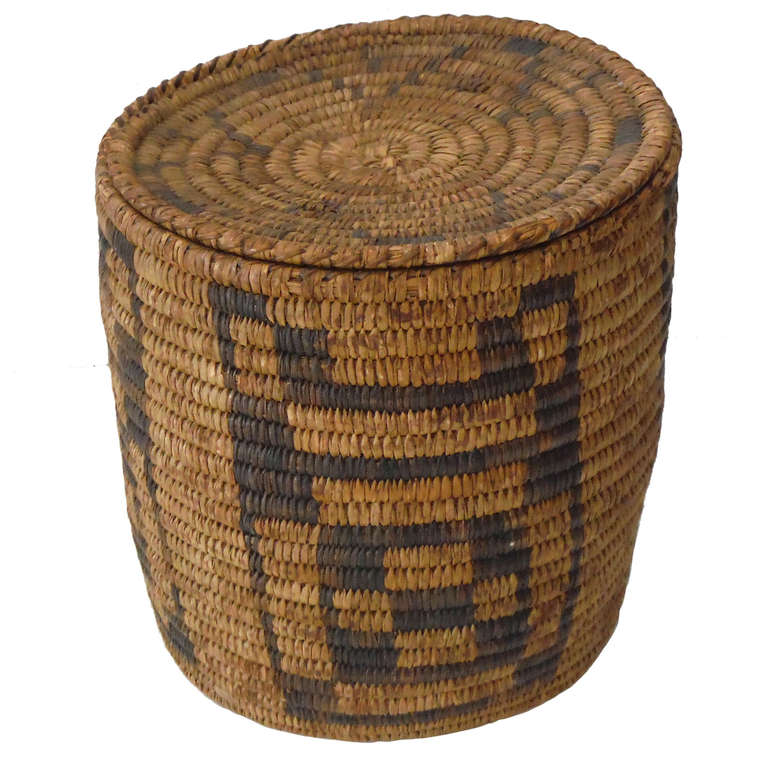 Papaco American Indian Storage Basket With Original Lid at 1stDibs