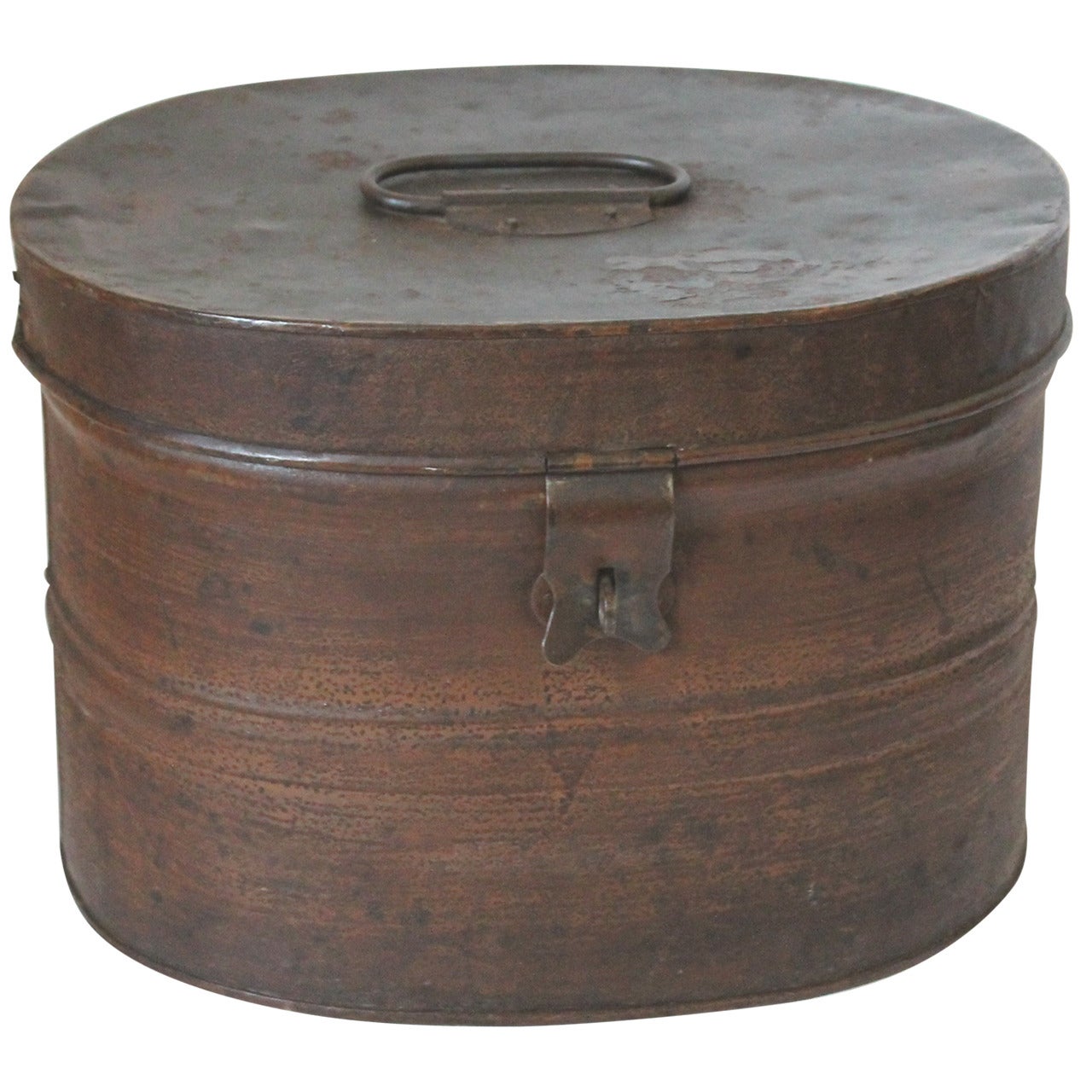 19th Century Original Brown Painted and Distressed Hat Box at 1stDibs