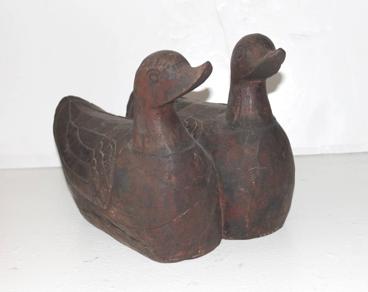 Pair of Hand-Carved Wood Folk Art Ducks at 1stDibs