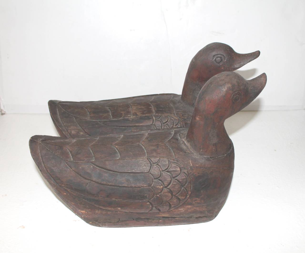 Pair of Hand-Carved Wood Folk Art Ducks at 1stDibs