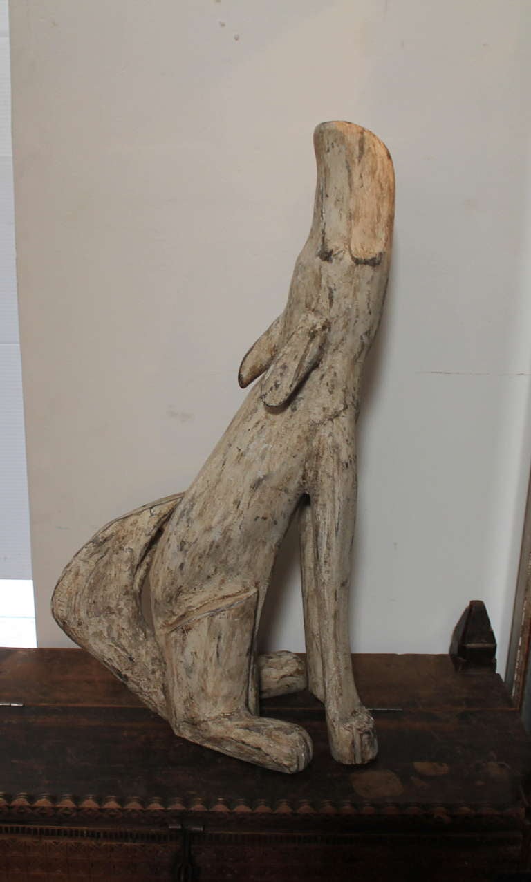 Early Hand Carved and Painted Wood Folk Art Coyote at 1stDibs