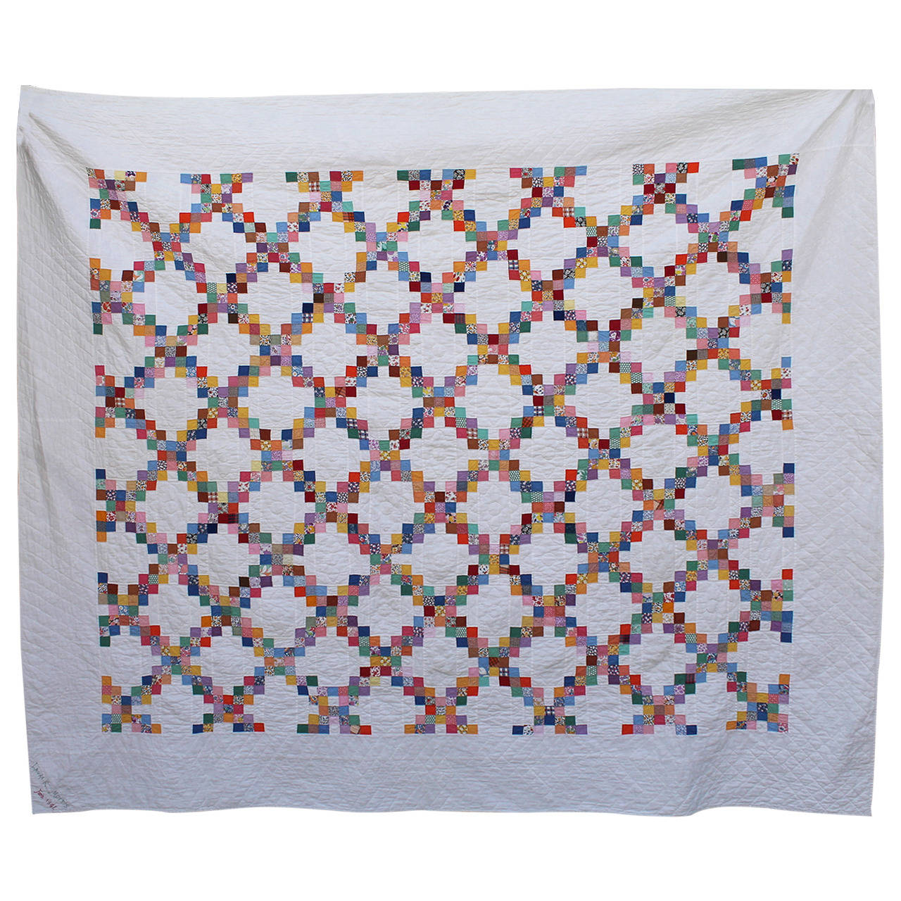 Signed and Dated Postage Stamp Triple Irish Chain Quilt at 1stDibs