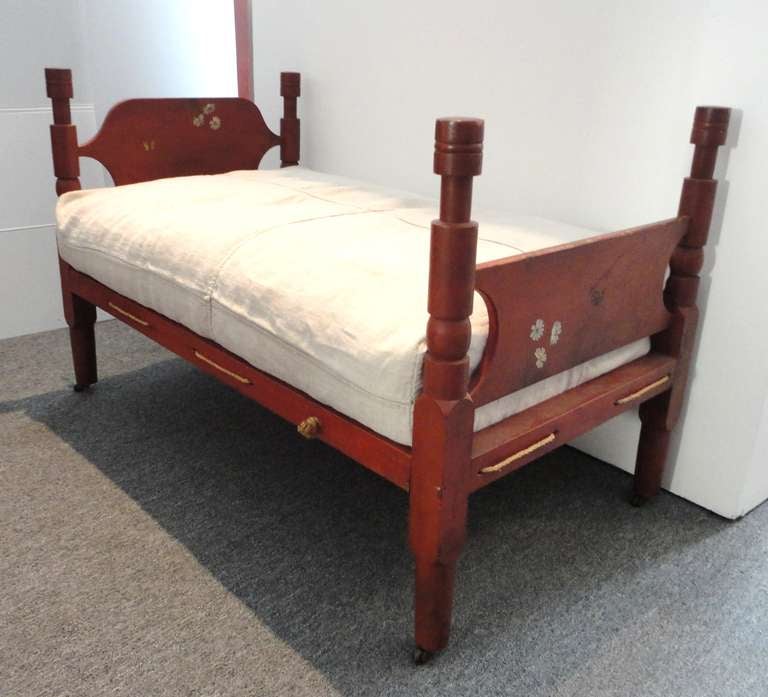 Early 19thc New England Salmon Youth Bed With Homespun Duvet Cover at ...