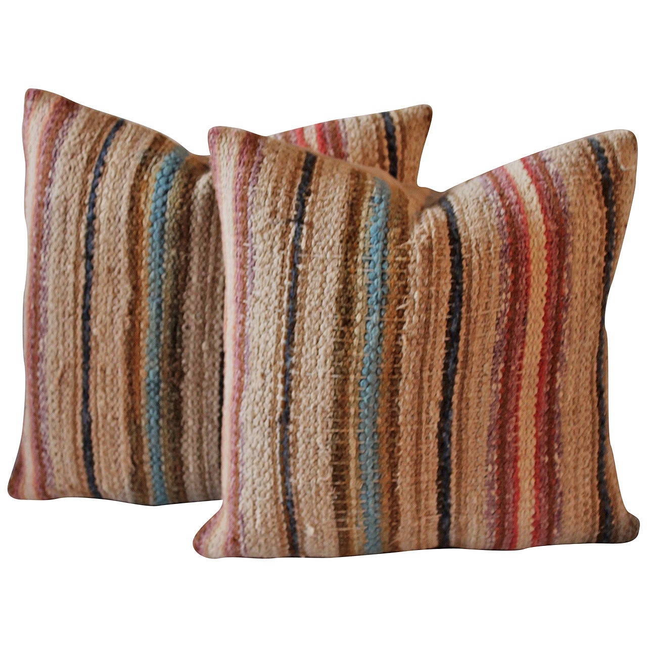 Pair of 19th Century Country Rag Rug Pillows at 1stDibs