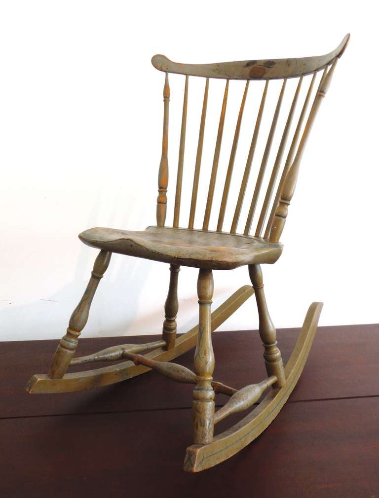 19thc Original Painted Sage Green Windsor Rocking Chair at 1stDibs