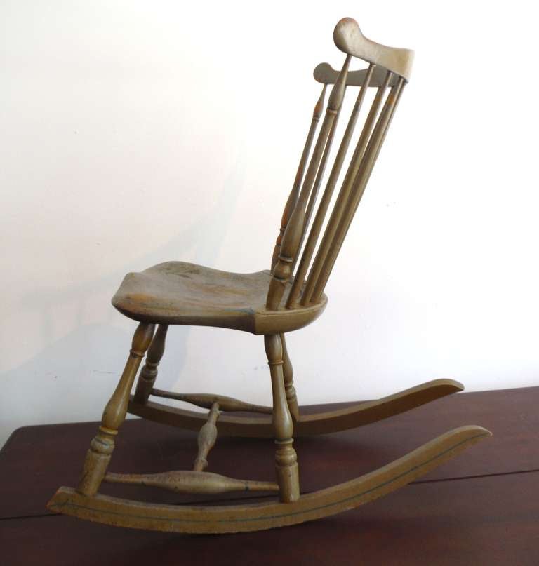 19thc Original Painted Sage Green Windsor Rocking Chair at 1stDibs