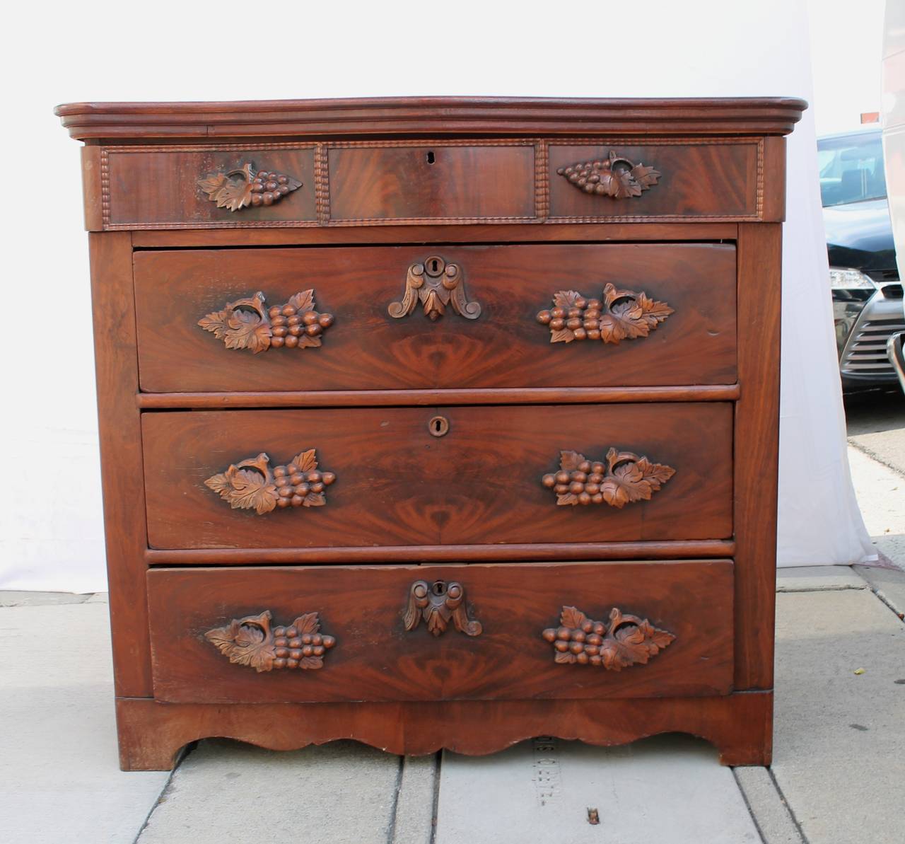 Fancy 19th Century Empire Walnut Tall Chest of Drawers For Sale at ...