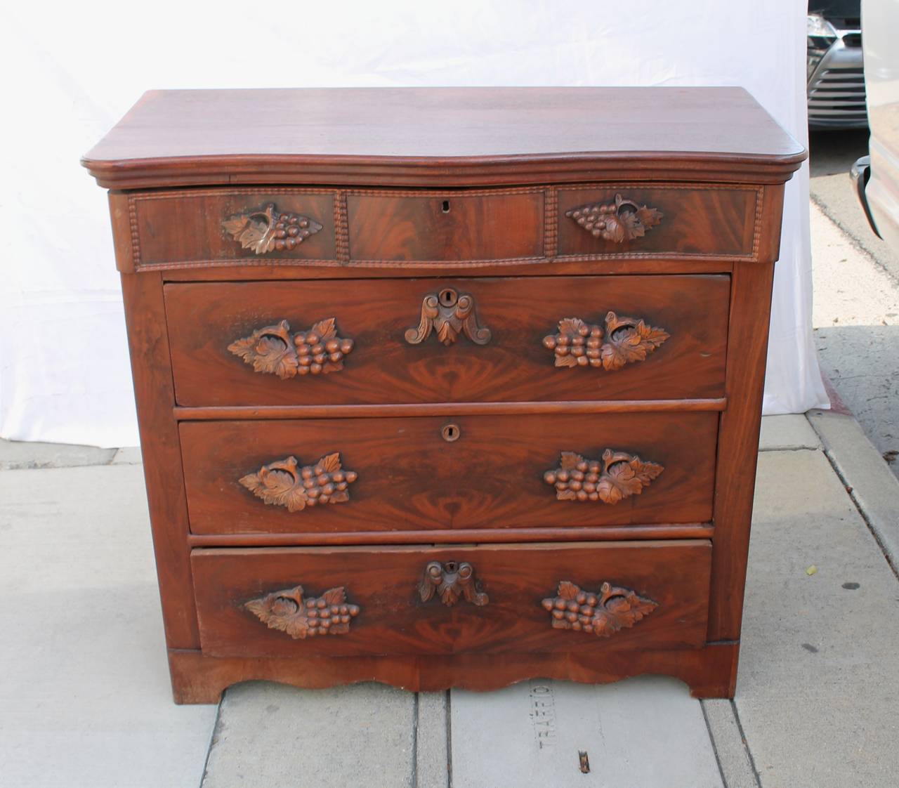 Fancy 19th Century Empire Walnut Tall Chest of Drawers