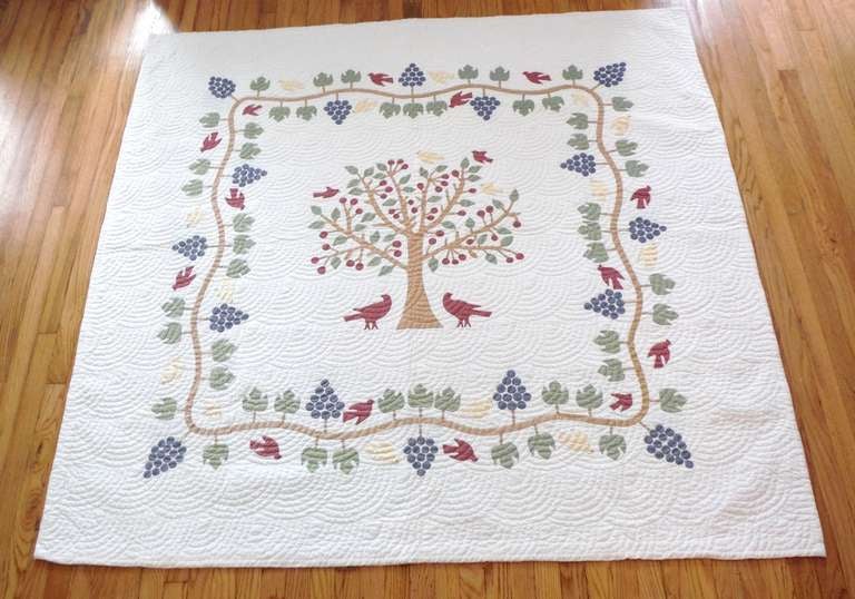 Amazing and Rare Tree of Life Applique Quilt From Pennsylvania at 1stDibs