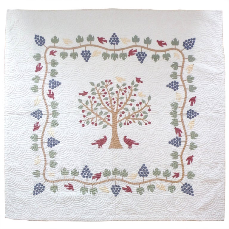Amazing and Rare Tree of Life Applique Quilt From Pennsylvania at 1stDibs