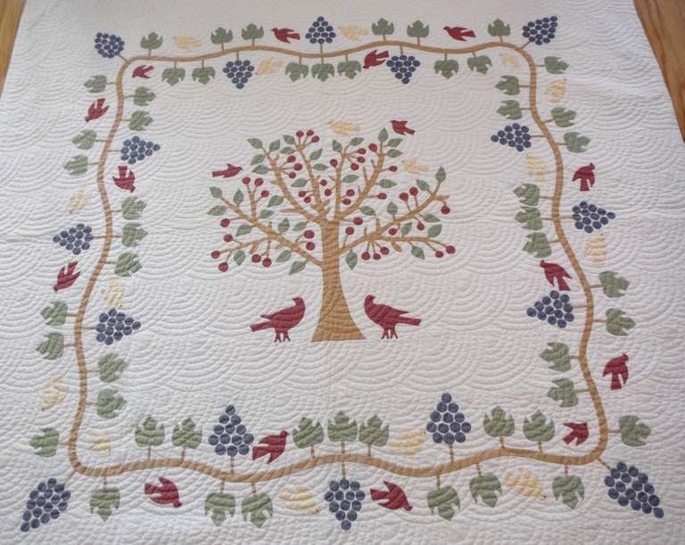Amazing and Rare Tree of Life Applique Quilt From Pennsylvania at 1stDibs