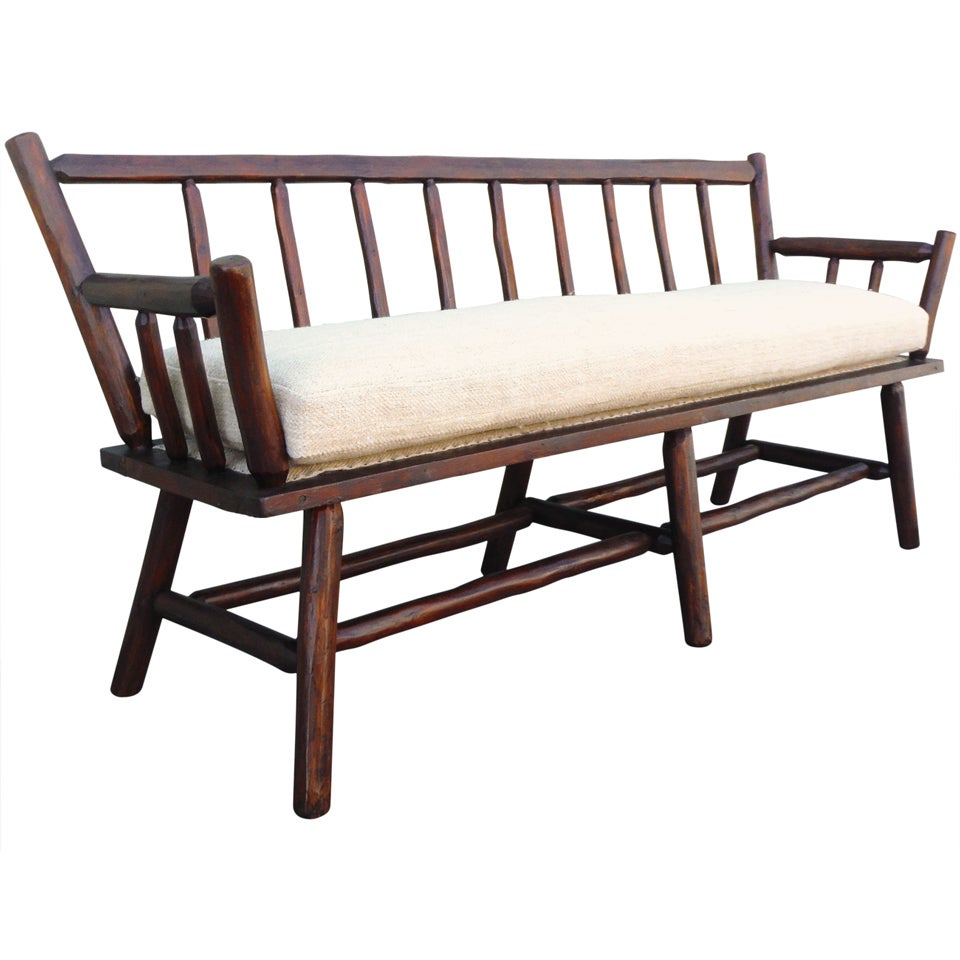 Rittenhouse Bench With Custom Made 19thc Homespun Linen Cushion at 1stDibs