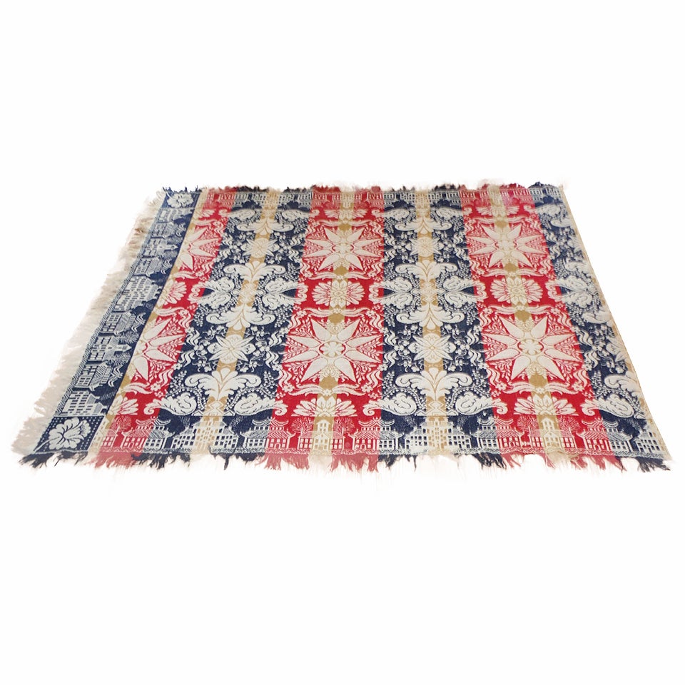 Hand Woven 19th Century Coverlet with Stars and Houses from Ohio at 1stDibs