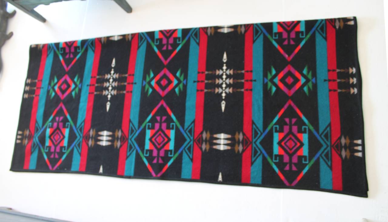 Pendleton Indian Design Camp Blanket/Black Ground at 1stDibs