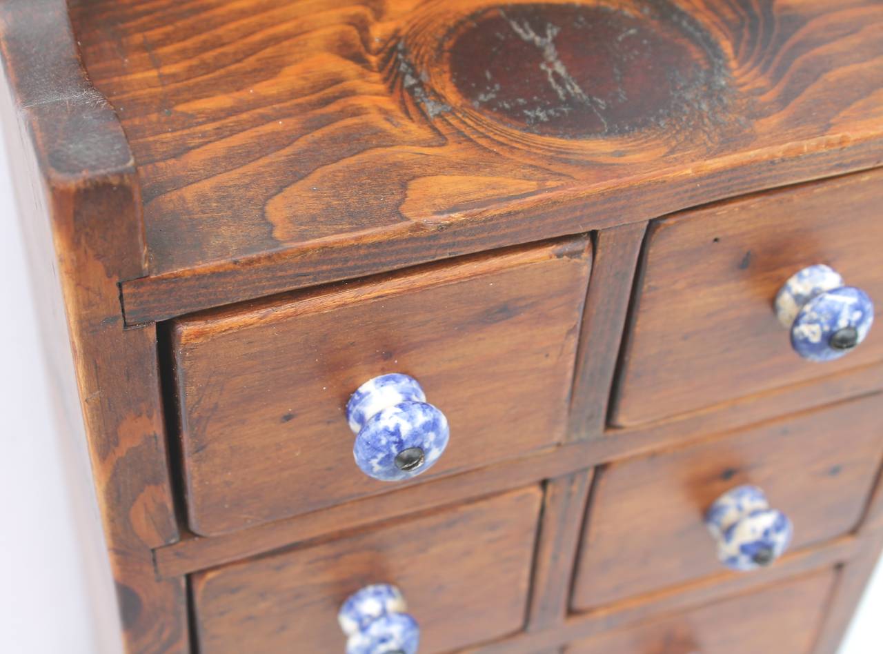 Early 20Th C Pine Spice Box With Sponge Ware Knobs at 1stDibs