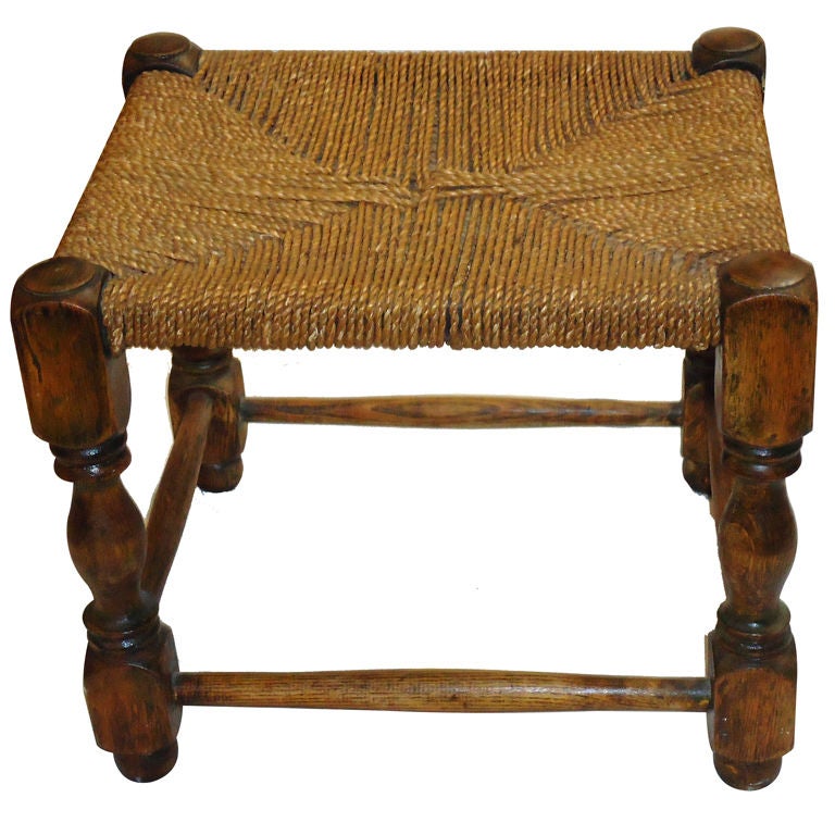 19THC HAND MADE FOOT STOOL W/ SEA GRASS HAND WOVEN SEAT at 1stDibs