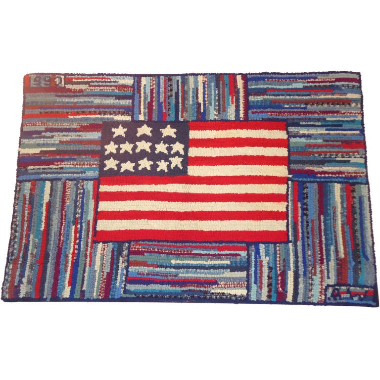 SIGNED and DATED MOUNTED AMERICAN HAND HOOKED PATRIOTIC RUG at 1stDibs ...