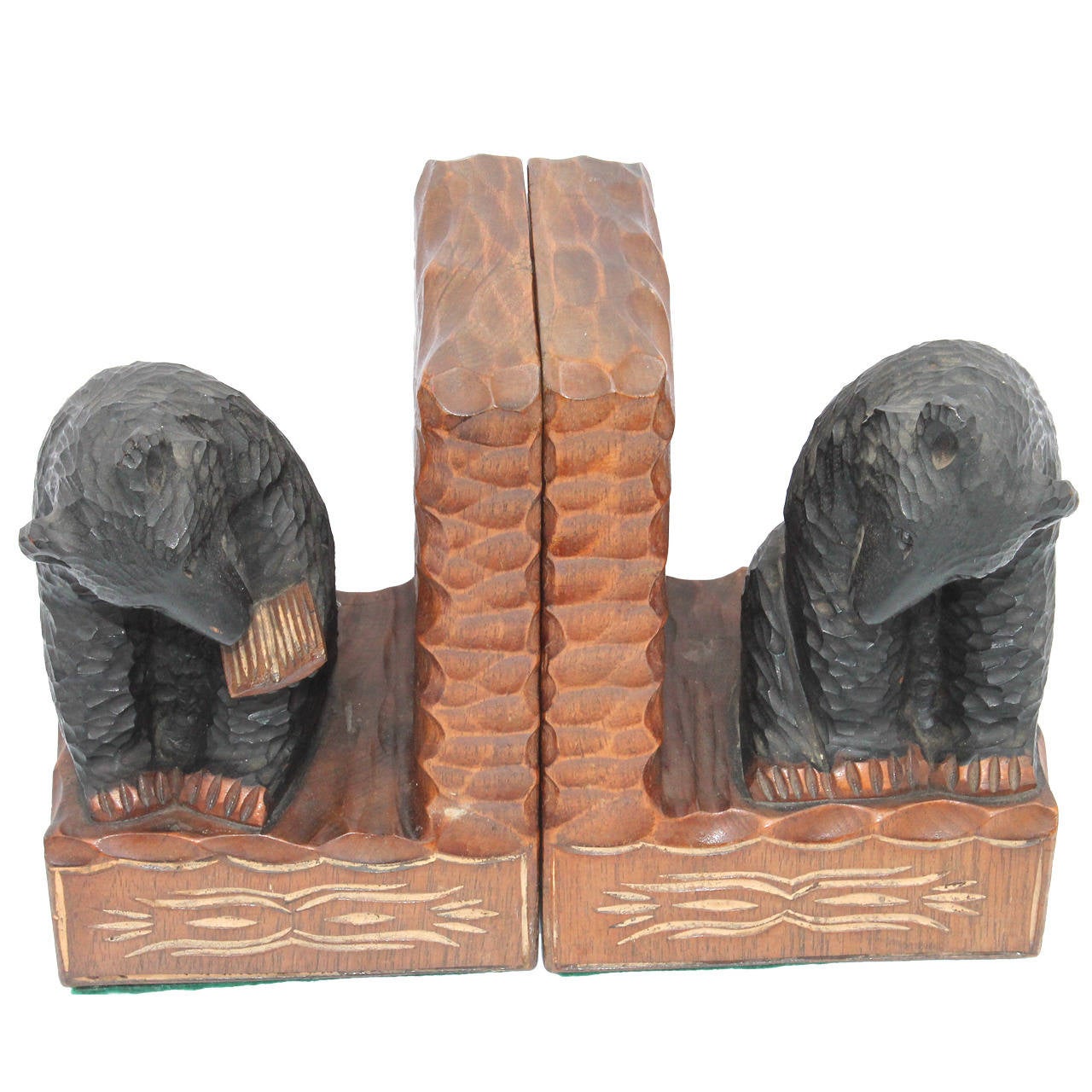 Pair of Hand-Carved Bear Bookends at 1stDibs