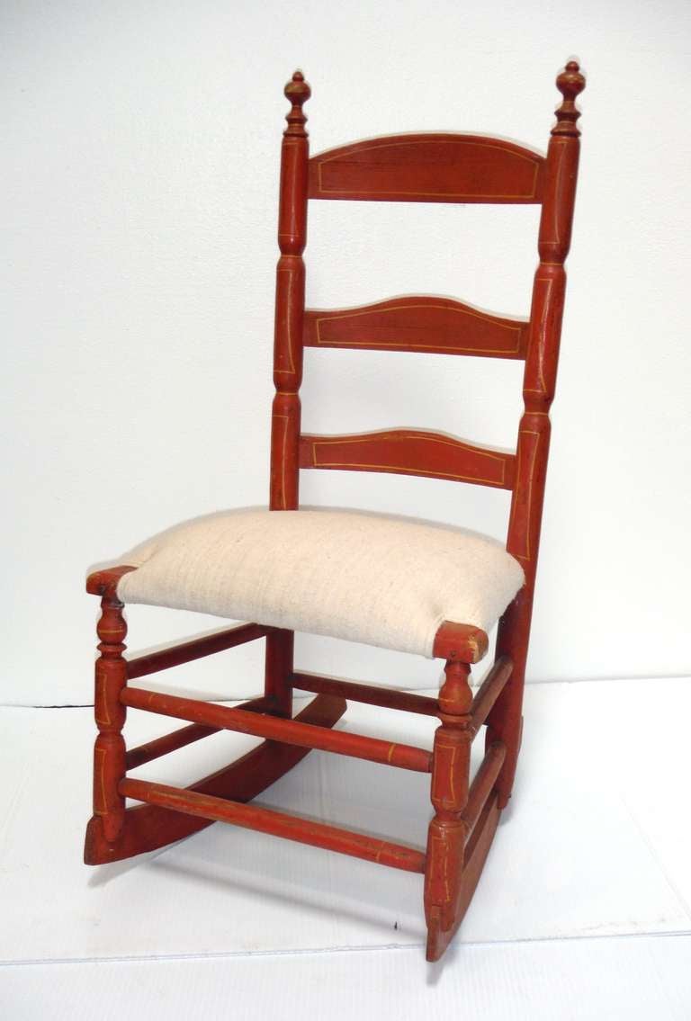 19thc Original Bittersweet Painted Rocking Chair W/ Homespun Linen Seat ...
