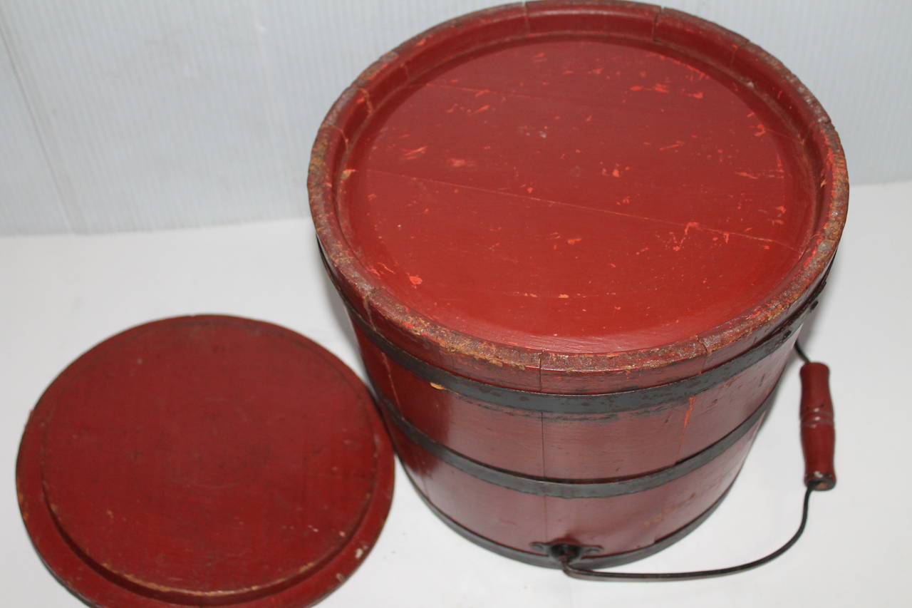 19th Century Original Brick Red Shaker Style Bucket with Handle at 1stDibs