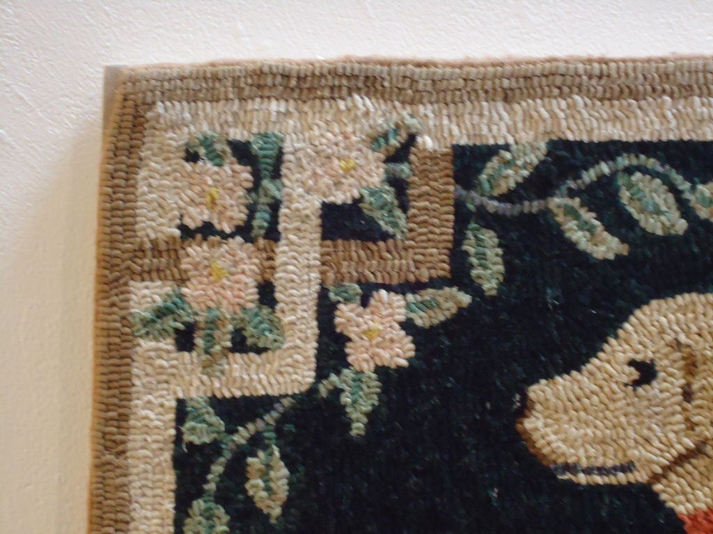 Fantastic Mounted Hand Hooked Dog Rug at 1stDibs