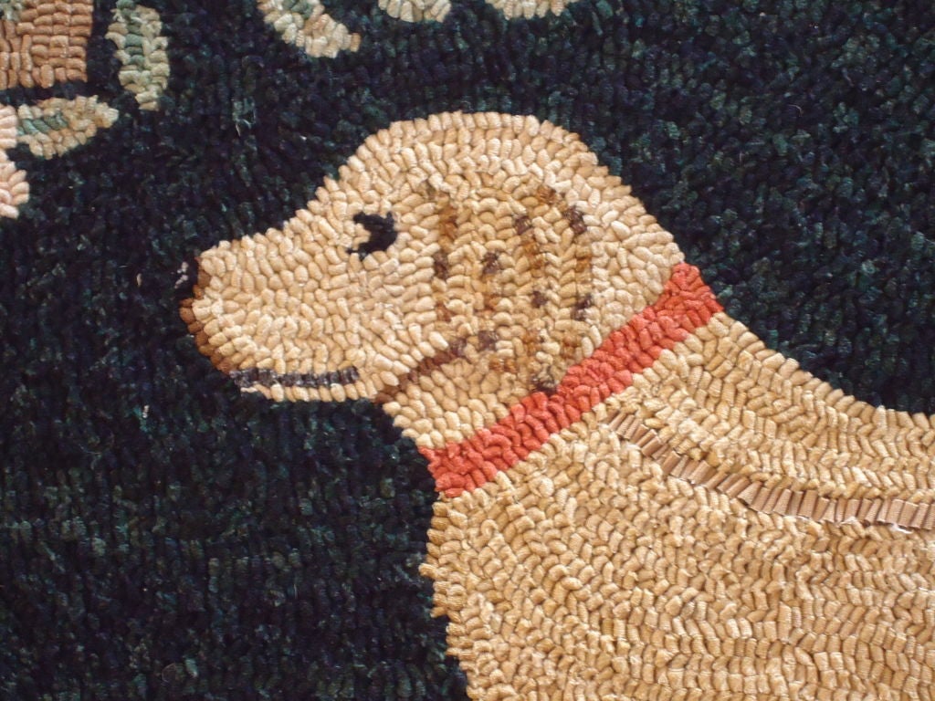 Fantastic Mounted Hand Hooked Dog Rug at 1stDibs