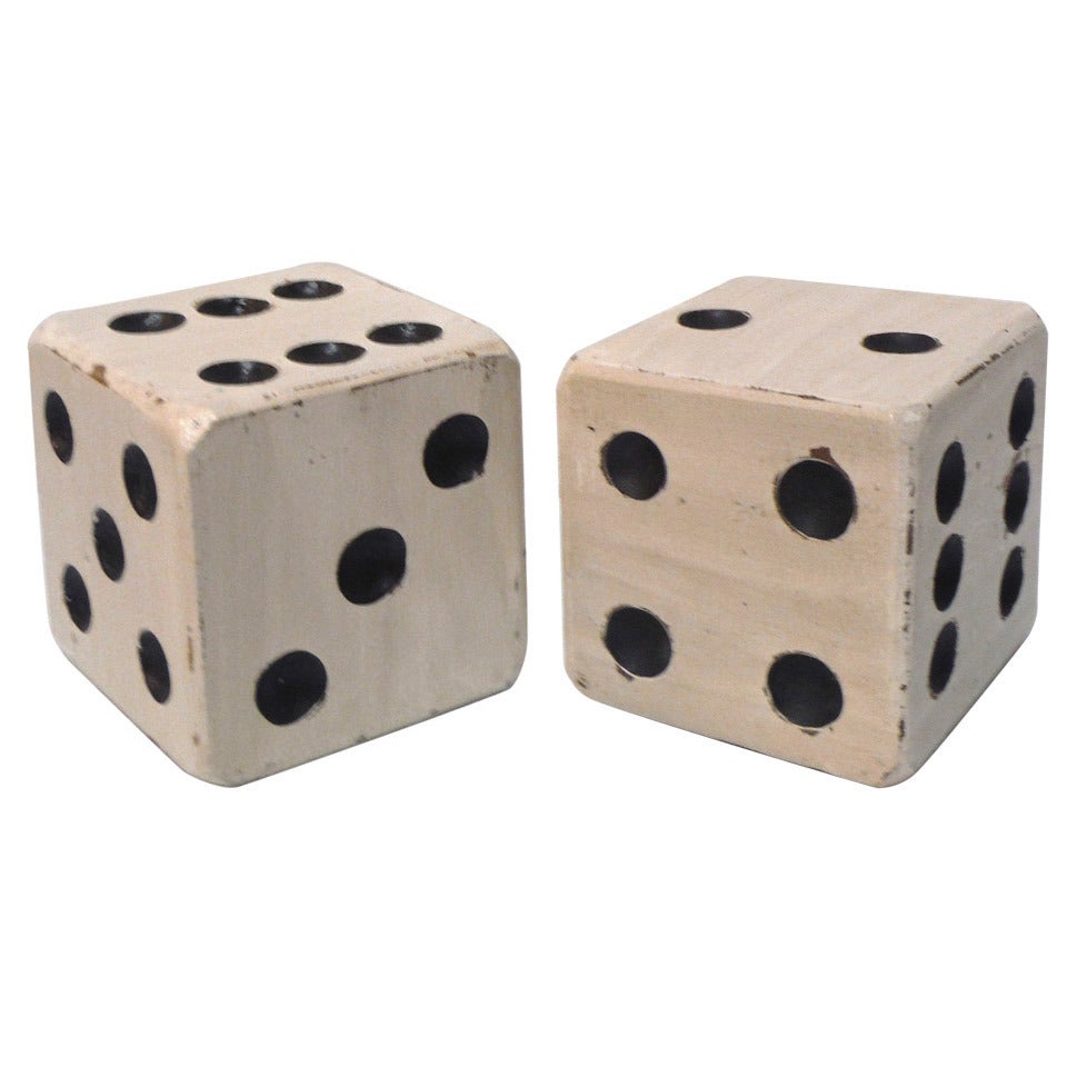 Amazing and Folky Original Painted Monumental Wood Dice at 1stDibs