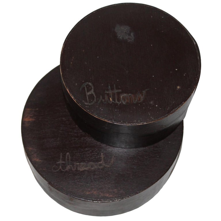 Pair of Folky Thread and Buttons Painted Pantry Boxes For Sale at 1stDibs