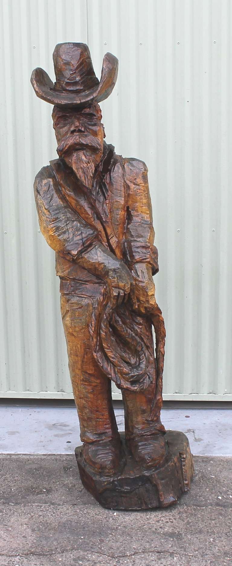 Monumental Hand-Carved Wood Cowboy at 1stDibs | wooden cowboy statue