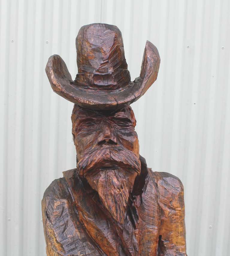 Monumental Hand-Carved Wood Cowboy at 1stDibs | wooden cowboy statue