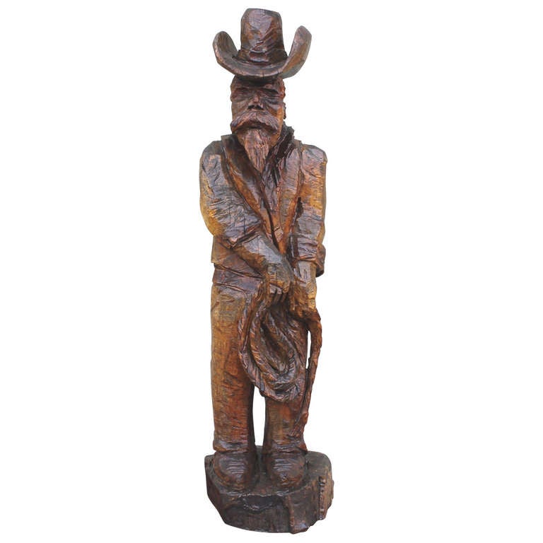 Monumental Hand-Carved Wood Cowboy at 1stDibs | wooden cowboy statue