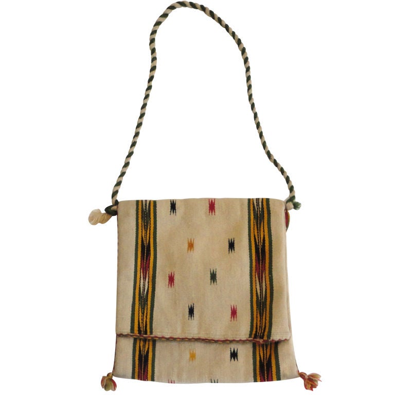 Early 20thc Navajo Hand Woven Indian Bag W/original Strap at 1stDibs