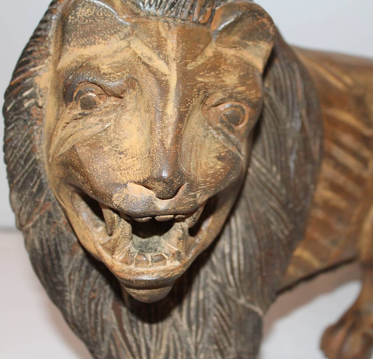 19th Century Hand-Carved and Painted Folky Wooden Lion at 1stDibs ...