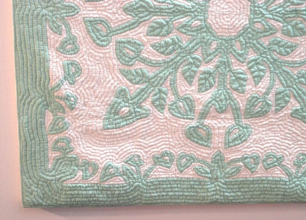Fantastic& Rare Hawaiian Crib Quilt Mounted On Frame Stretcher at 1stDibs