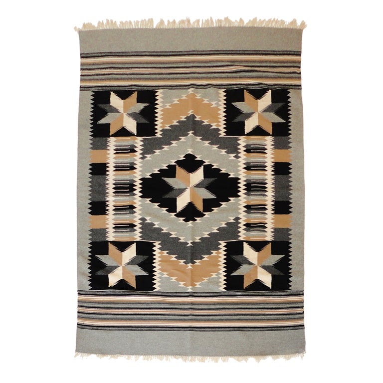 Fantastic Geometric Chamayo Indian Weaving w/ Original Fringe at 1stDibs