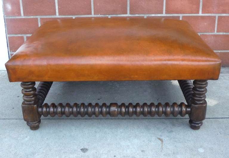 19th c. Spindle Ottoman - Newly Upholstered in Leather at 1stDibs
