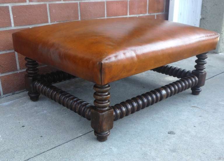 19th c. Spindle Ottoman - Newly Upholstered in Leather at 1stDibs