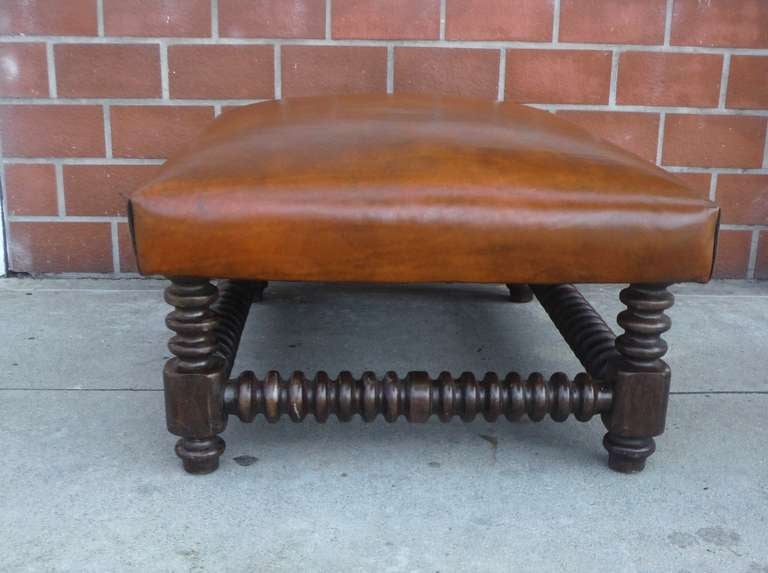 19th c. Spindle Ottoman - Newly Upholstered in Leather at 1stDibs