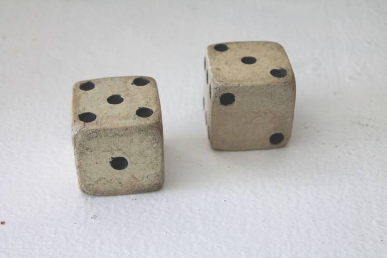 Amazing Pair of Original Painted Carnival Shelf Dice at 1stDibs